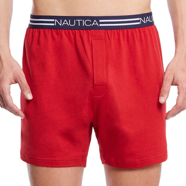 Red Solid Knit Boxers | Nautica