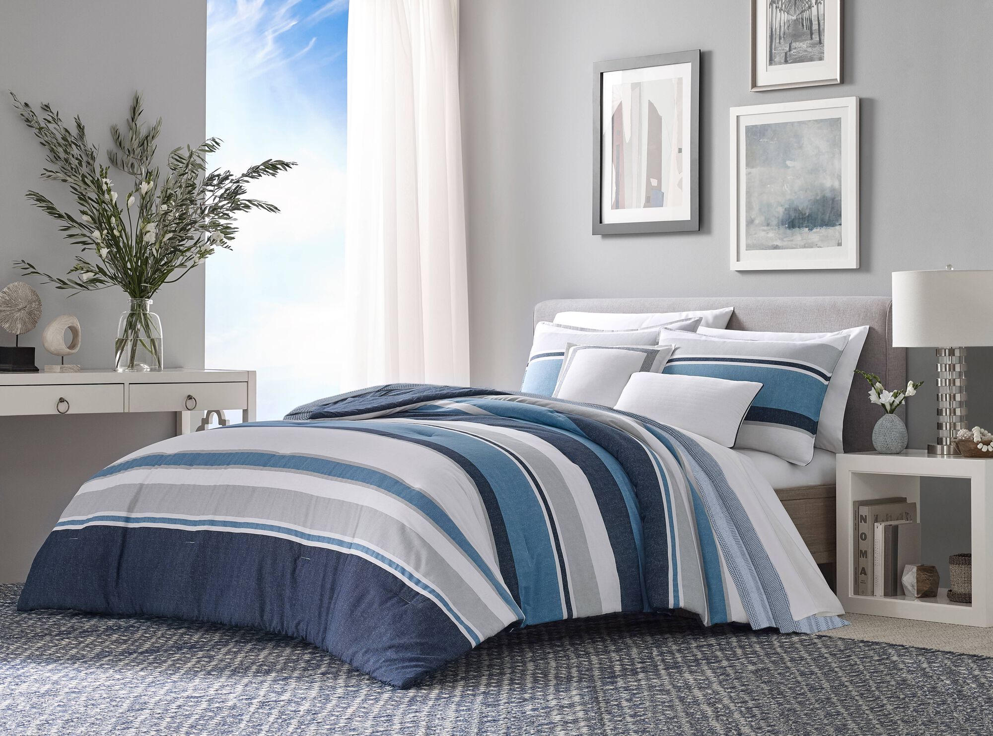 navy chevron bedding
